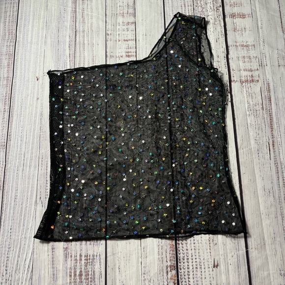 no brand | Tops | Black Oneshoulder Sheer Sequin Showgirl Top 5 Inches ...